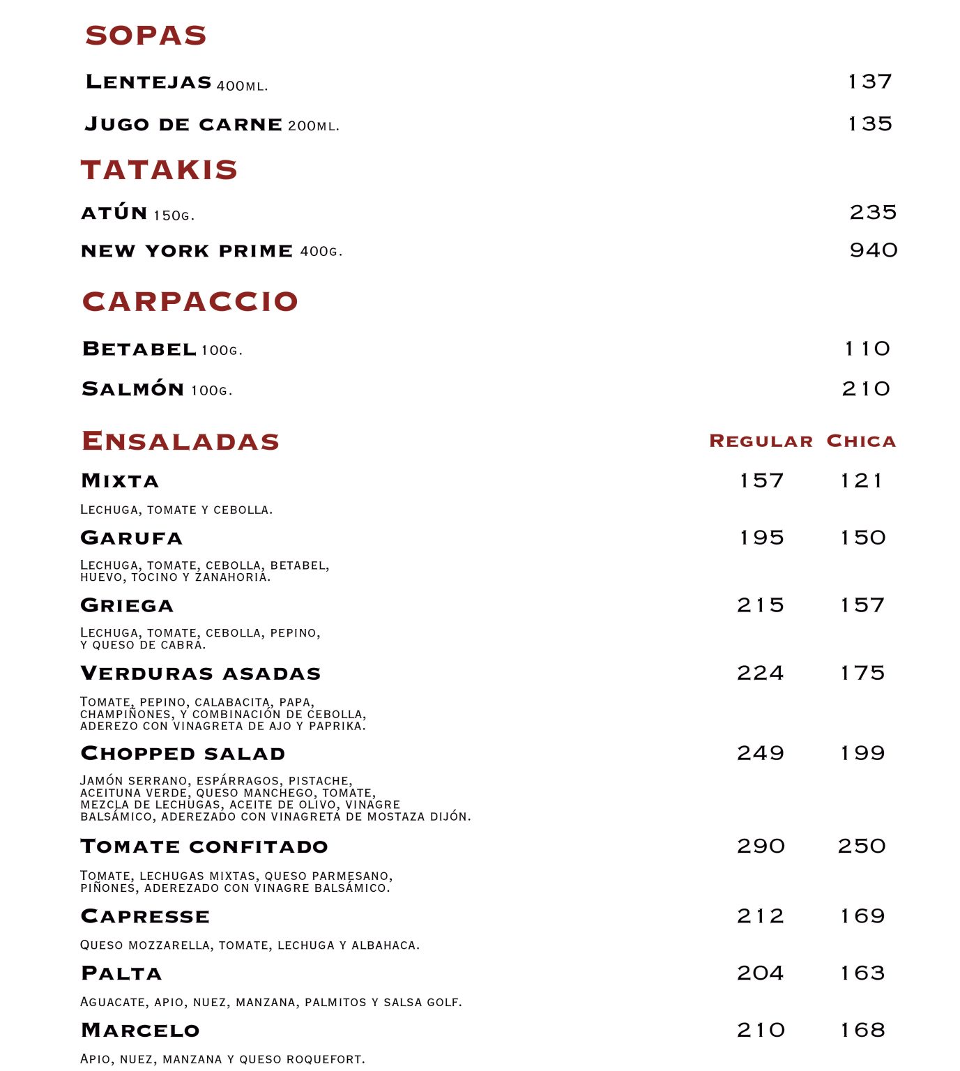 Garufa – Menú Garufa